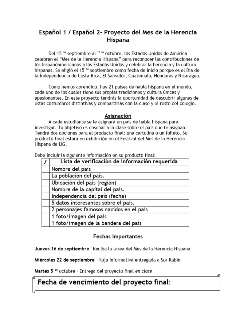 Proyecto del Mes de la Herencia Hispana | PDF | Hogar, jardinería y ...