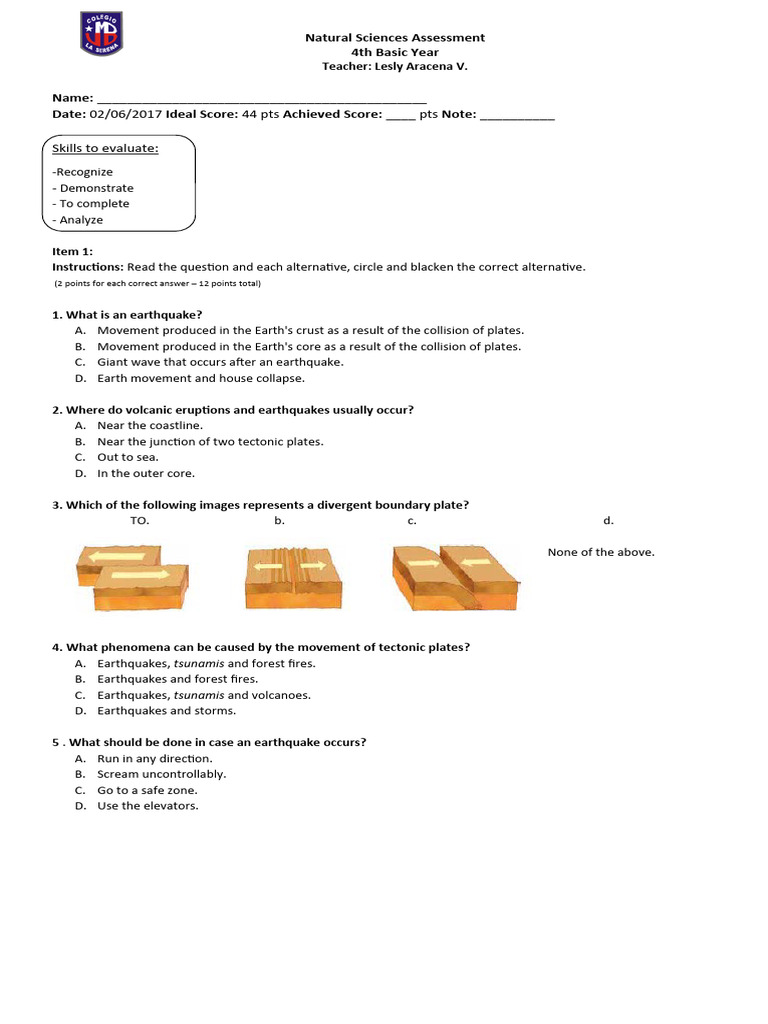Evaluation SCIENCE Layers of The Earth - Tectonic Plates | PDF | Plate ...