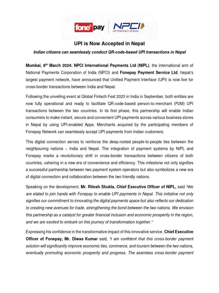 UPI Payments Now Live in Nepal | PDF | Payments | Personal Finance