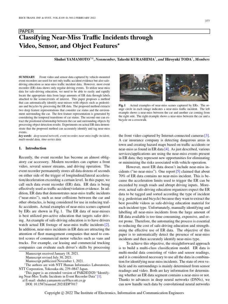 Classifying Near-Miss Traffic Incidents Through Video, Sensor, and ...