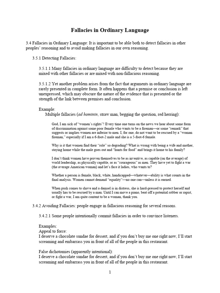 3.5 Fallacies in Ordinary Language | PDF | Fallacy | Reason