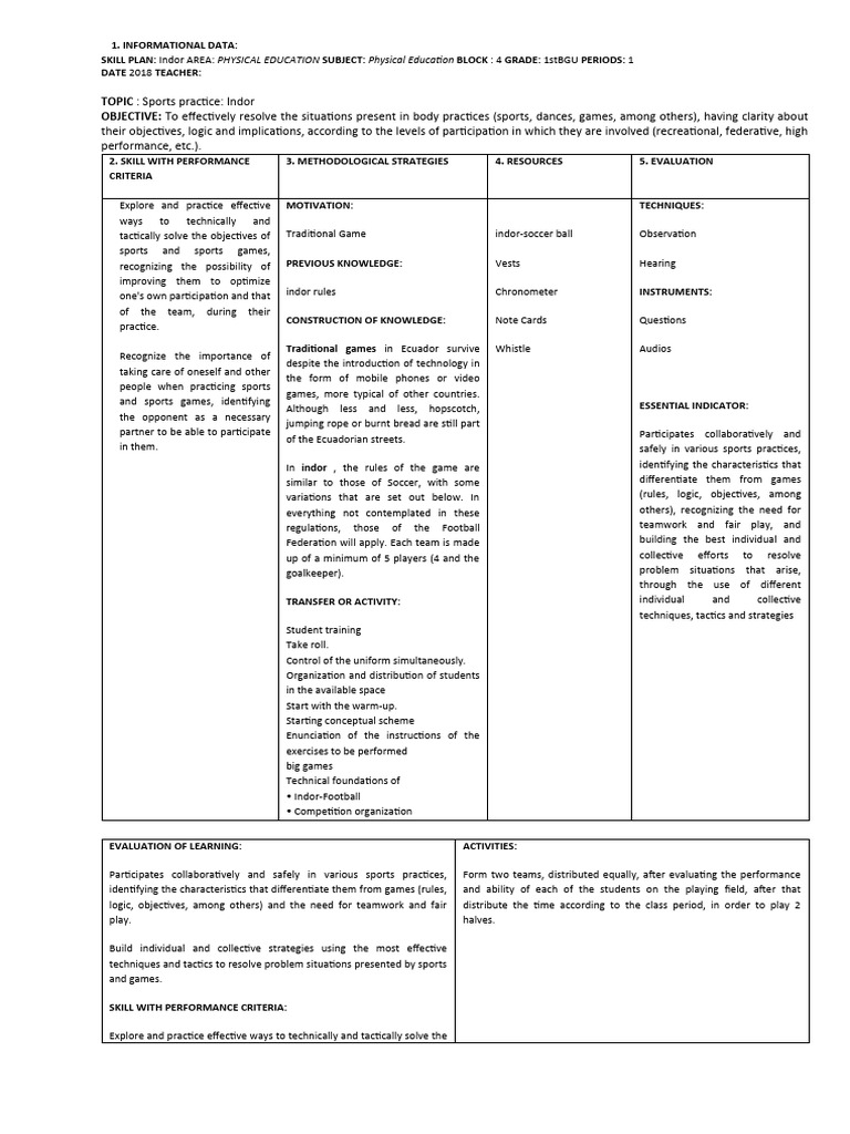 Physical Education Lesson Plan | PDF | Lesson Plan | Sports