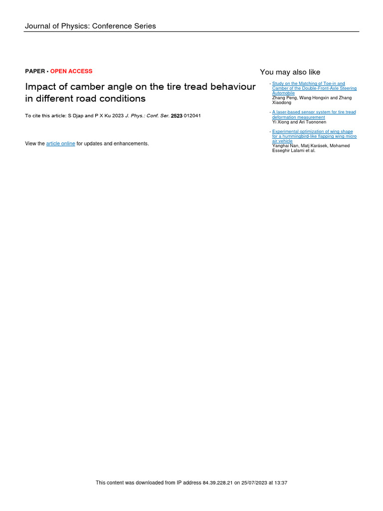 Impact of Camber Angle On The Tire Tread Behaviour | PDF | Tire ...