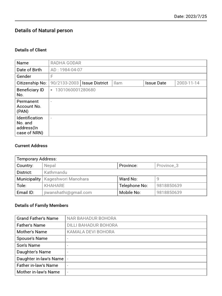 Details of Natural Person | PDF | Money | Economies