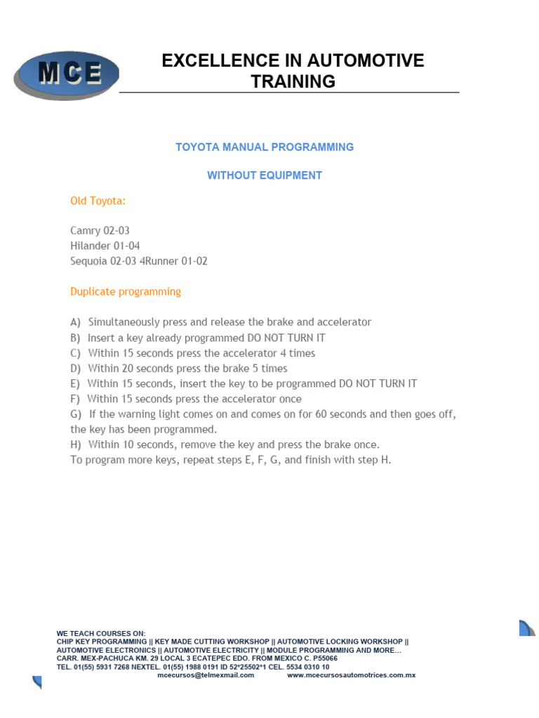 10 Toyota Manual Programming PDF | PDF | Toyota | Vehicles