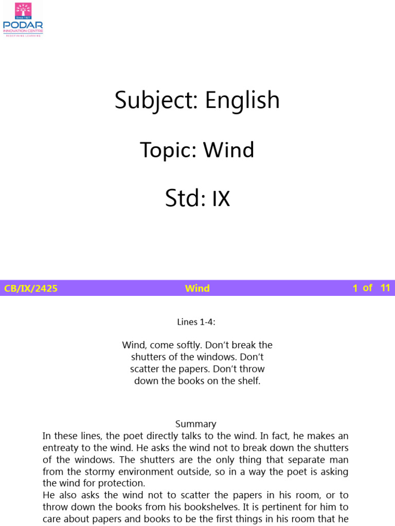 PPT1 CB IX Eng Wind | PDF | Poetry