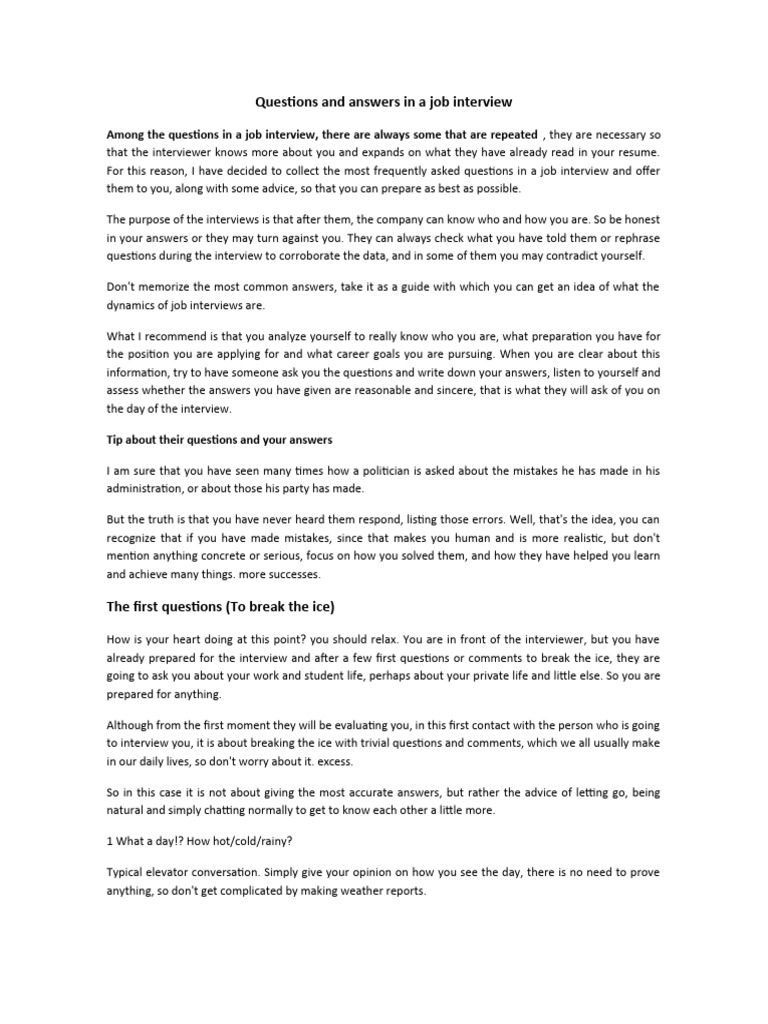 Questions and Answers in A Job Interview | PDF | Job Interview | Experience