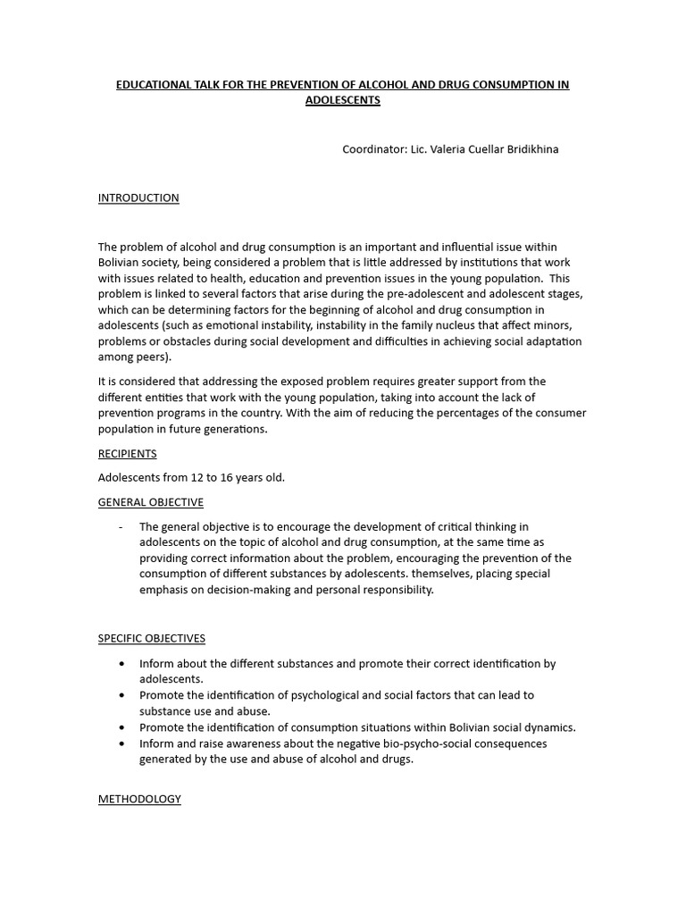 Educational Talk For The Prevention of Alcohol and Drug Consumption in ...