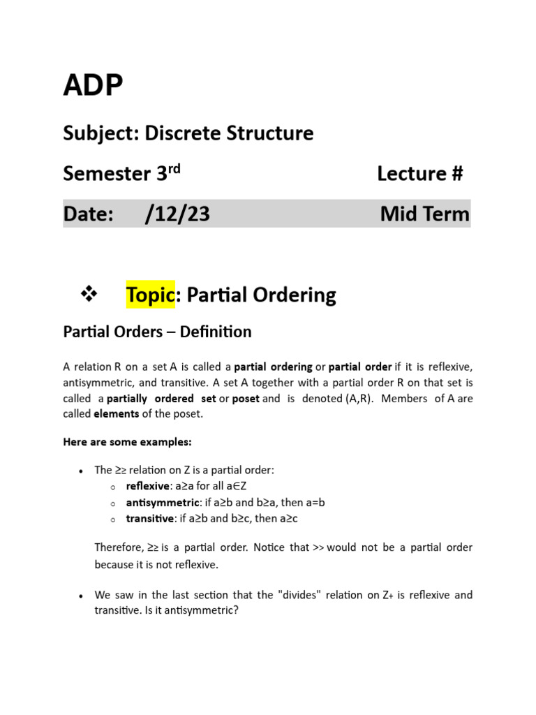 ADP (D.S.) Partial Ordering | PDF | Abstract Algebra | Mathematical Structures