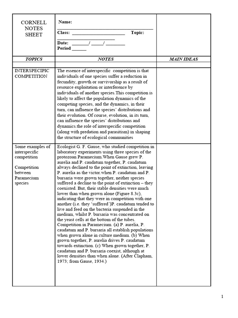 Cornell Notes Template | PDF | Nature | Natural Environment