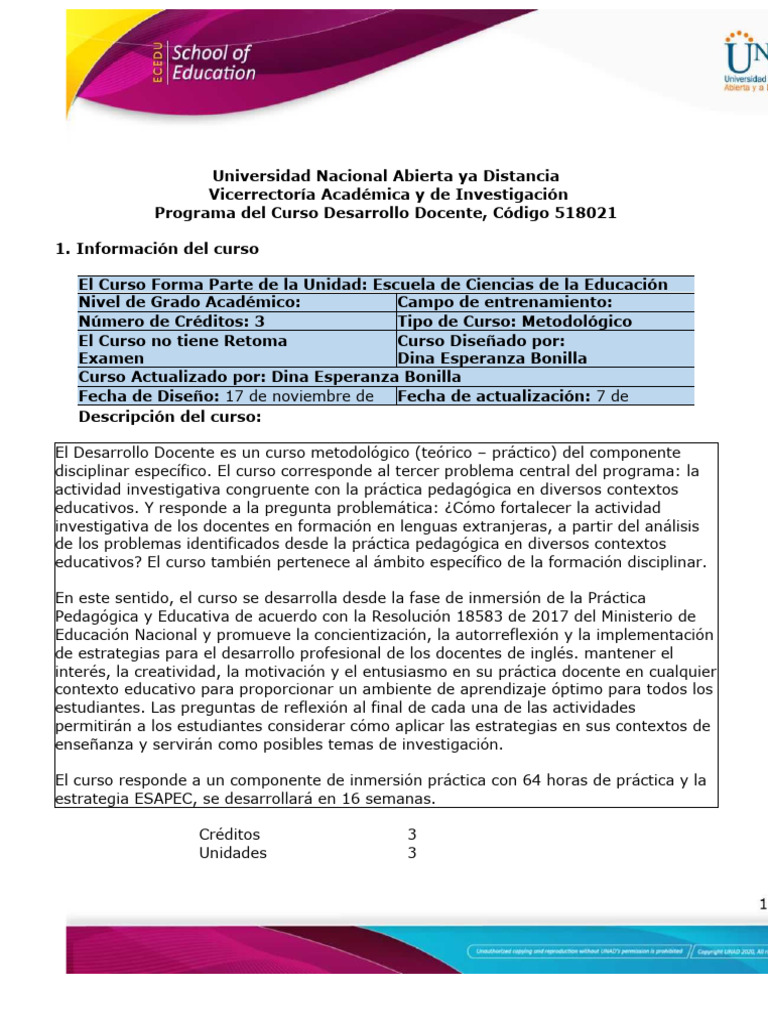 Programa Del Curso: Desarrollo Docente | PDF | Maestros | Enseñando