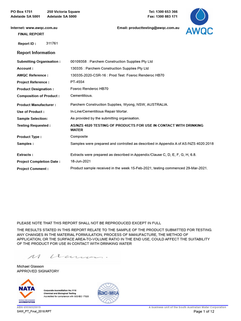 Renderoc HB70 AS4020-2018 | PDF | Materials