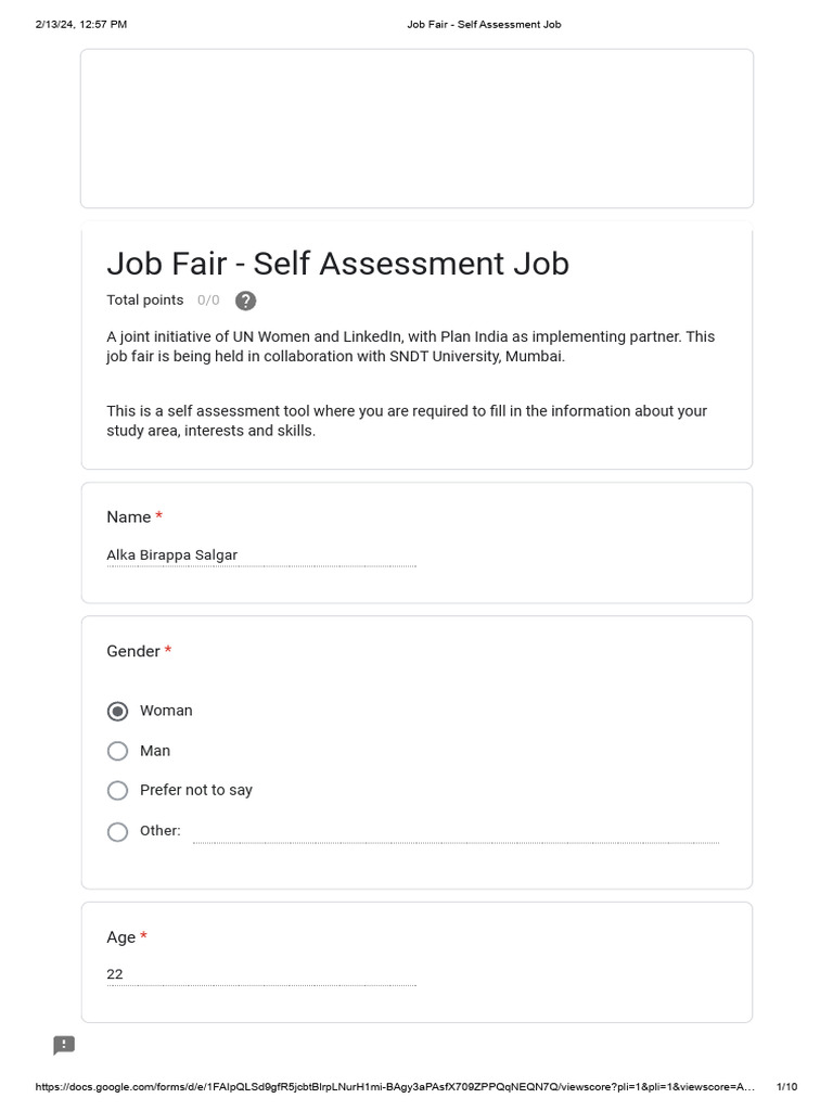 Job Fair - Self Assessment Job | PDF | Cognition