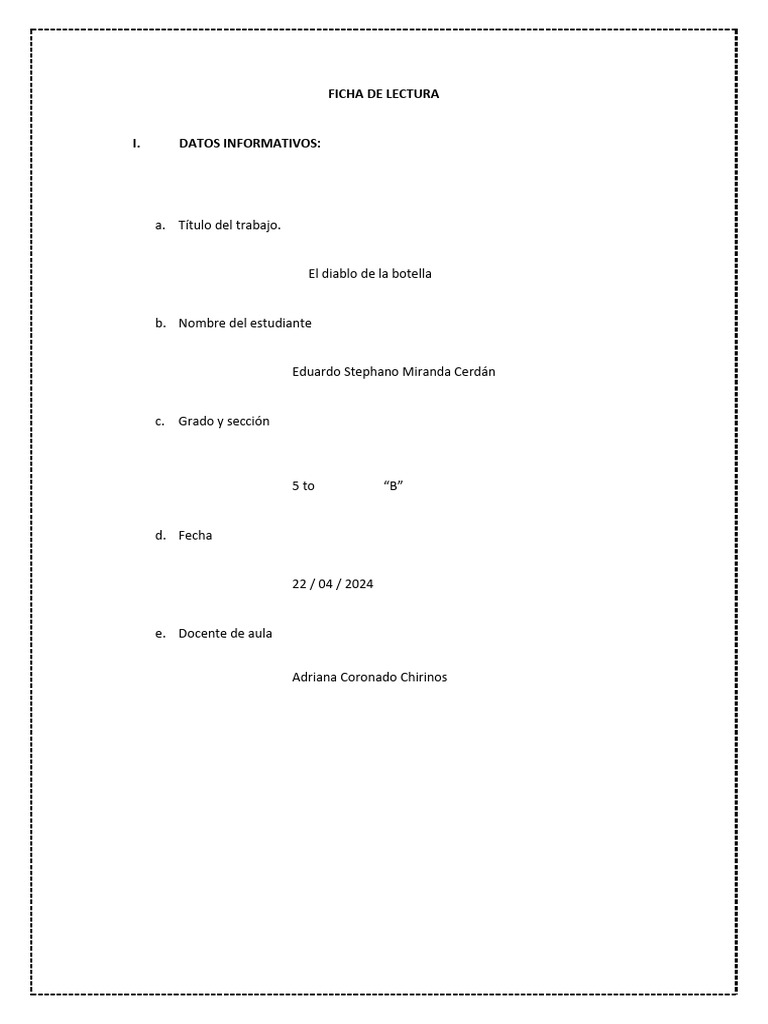 Ficha de Lectura | PDF | Robert Louis Stevenson