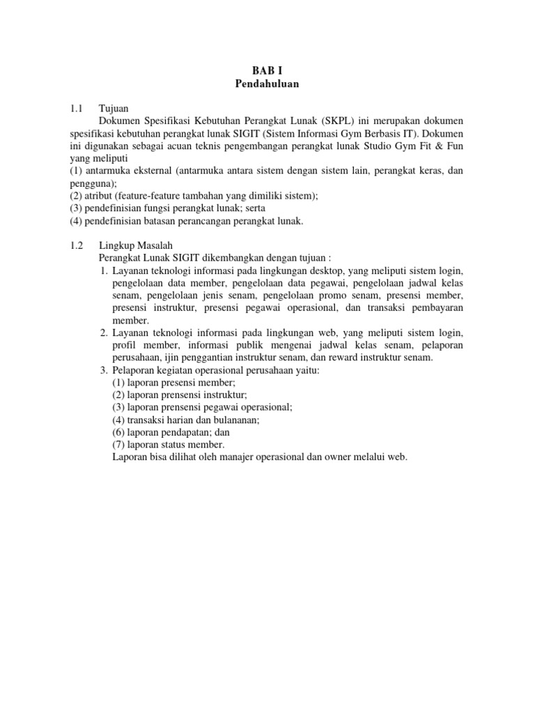 SKPL Sistem Informasi Gym PDF | PDF | Bisnis