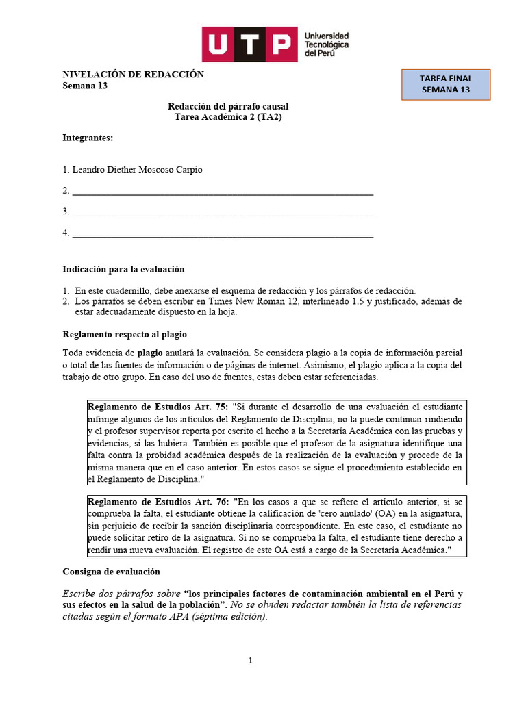 Semana 13 - Formato para La TA2 | PDF | Contaminación | Naturaleza