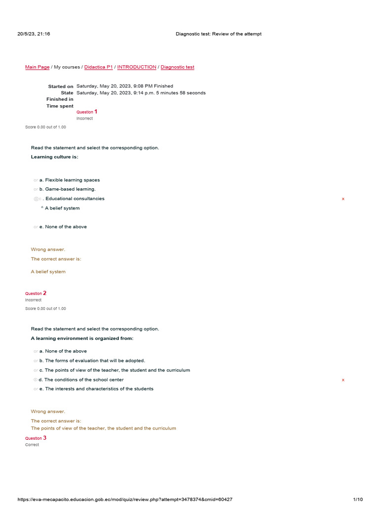 Diagnostic Test - Attempt Review | Download Free PDF | Learning | Teachers