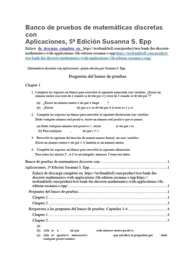 Banco de Pruebas de Matemáticas Discretas Con Aplicaciones 5ta Edición Susanna S Epp | PDF ...