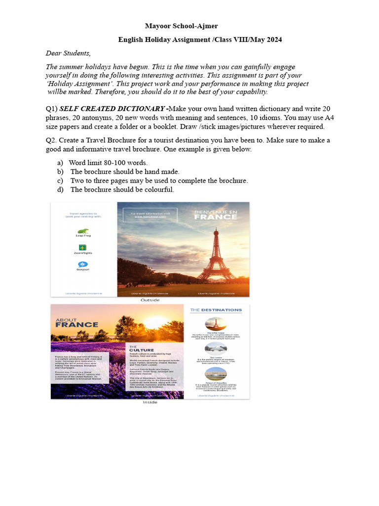 Class VIII English Holiday Assignment | PDF