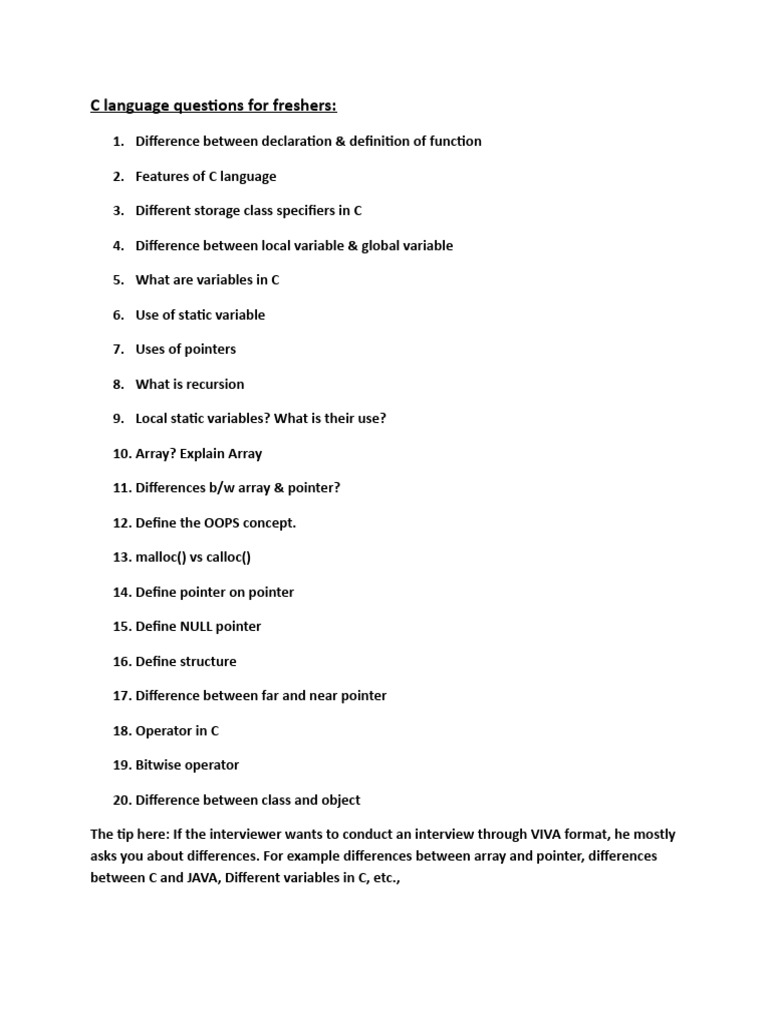 Interview Questions Pdf Pointer Computer Programming Method Computer Programming