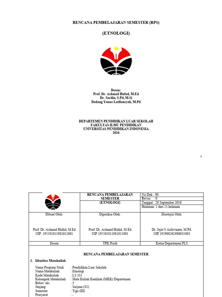 RPS Etnologi untuk Mahasiswa PLS | PDF