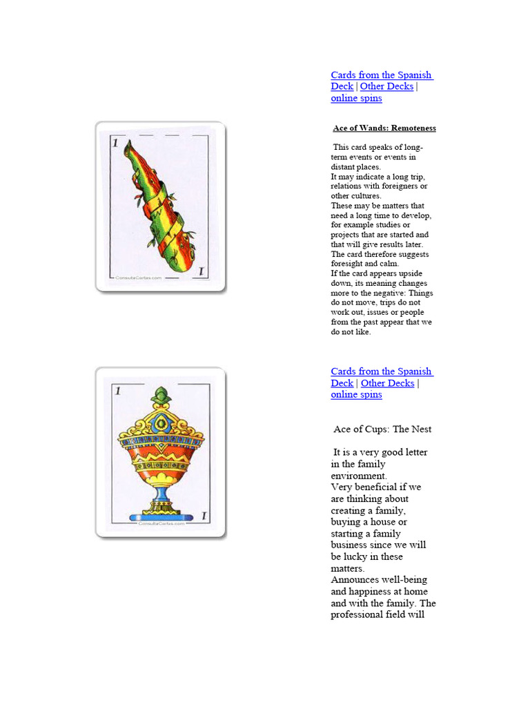 Spanish Tarot Card Meanings Guide | PDF | Playing Cards | Depression (Mood)