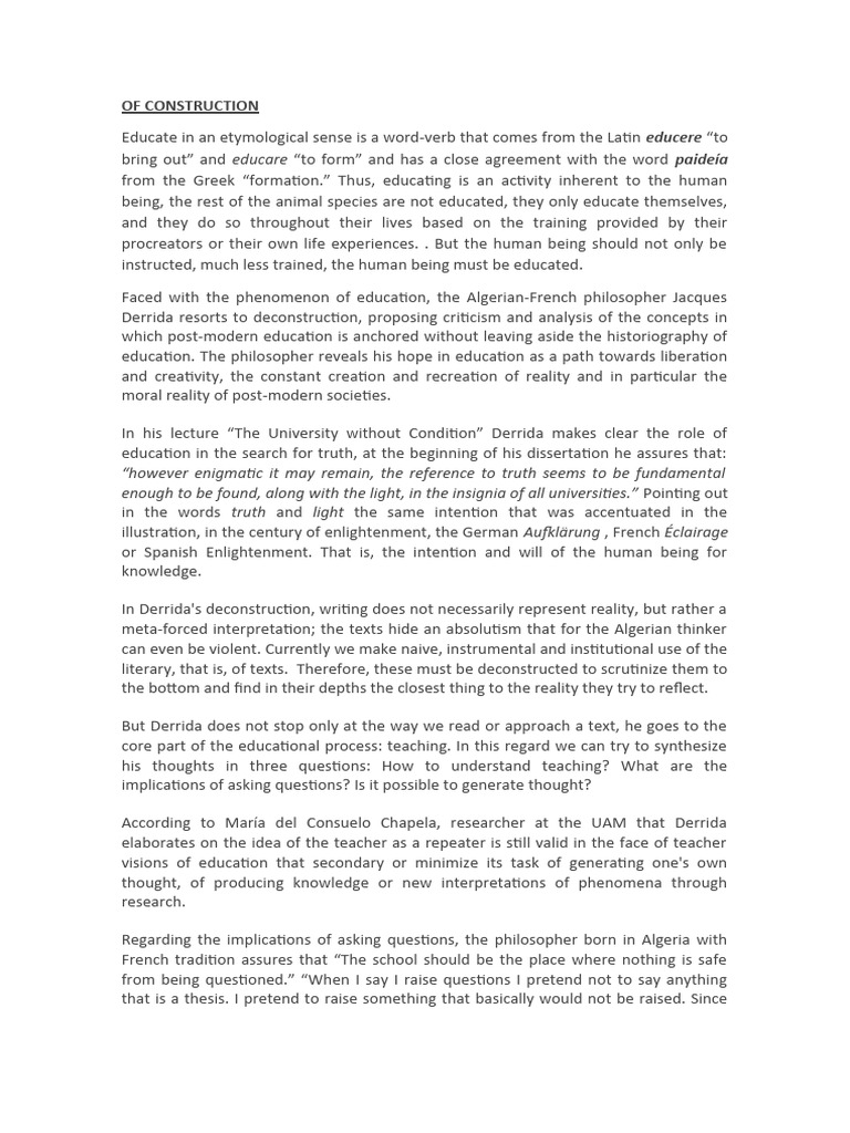 Deconstructing Education: Derrida's Insights | PDF | Knowledge | Deconstruction