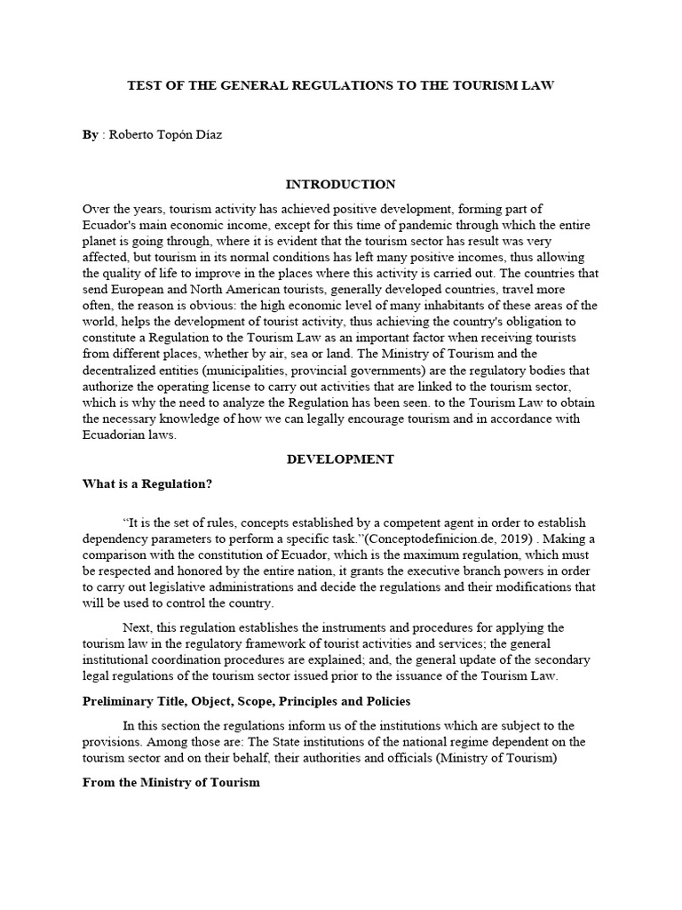 Essay Regulations To The Tourism Law of Ecuador | PDF | Tourism | Policy