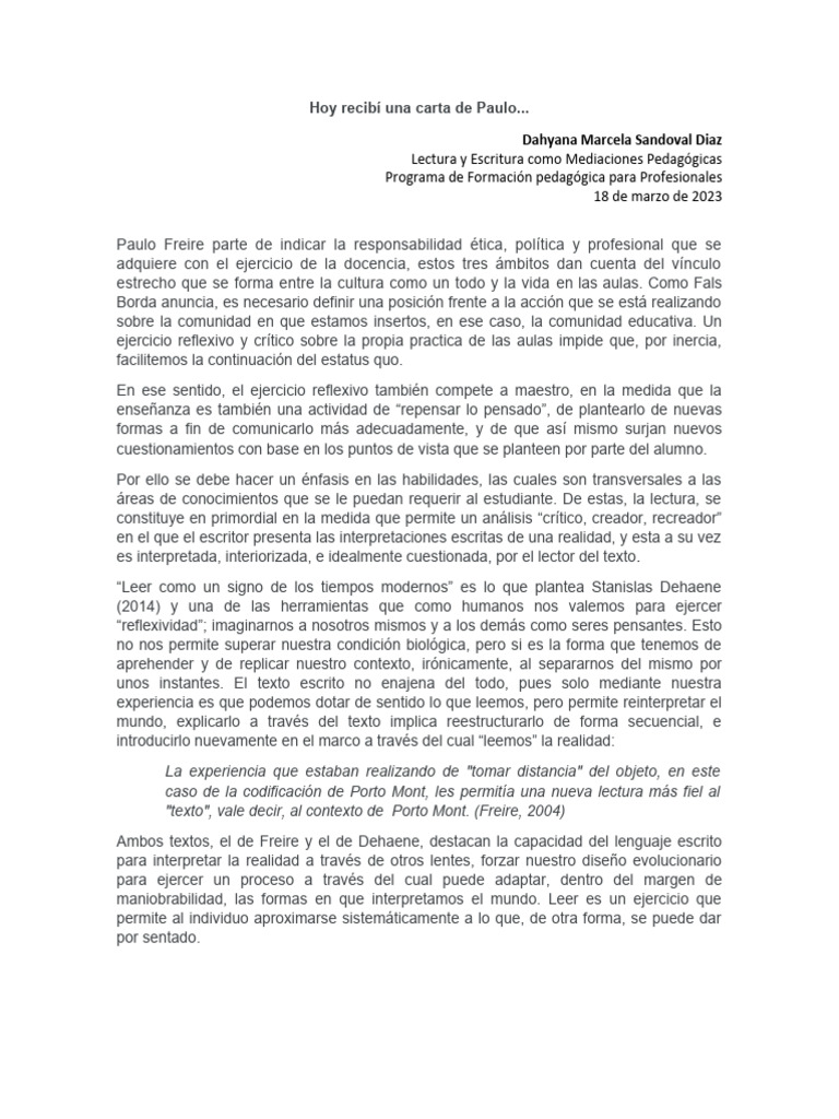 Hoy Recibi Una Carta de Paulo | PDF | Enseñando | Realidad