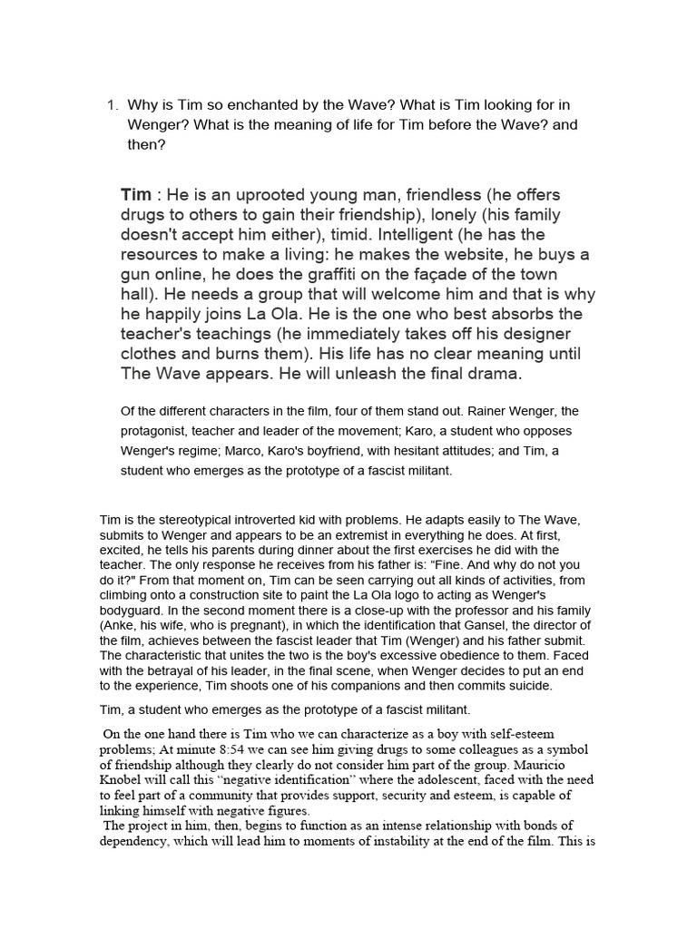 Why Tim Is So Loved by The Wave | PDF | Social Psychology