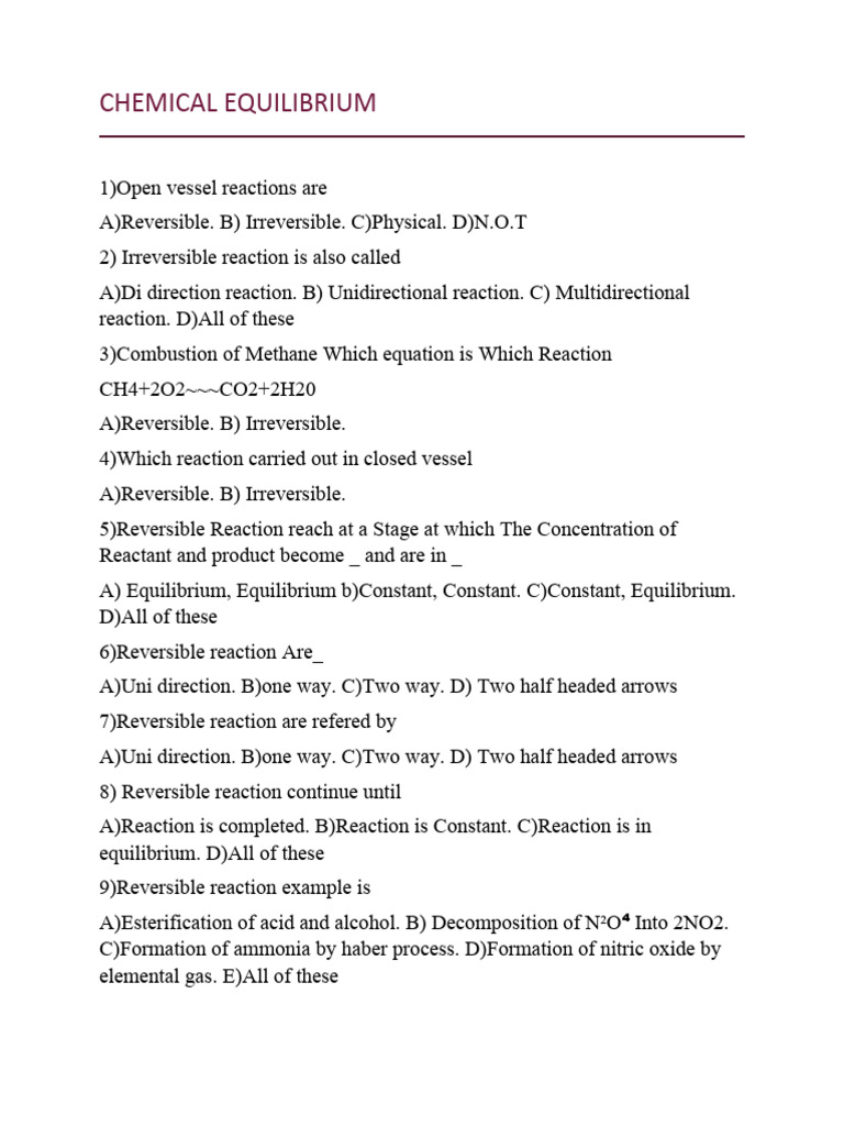 Chemo Equilibrium | PDF | Chemical Equilibrium | Chemical Reactions