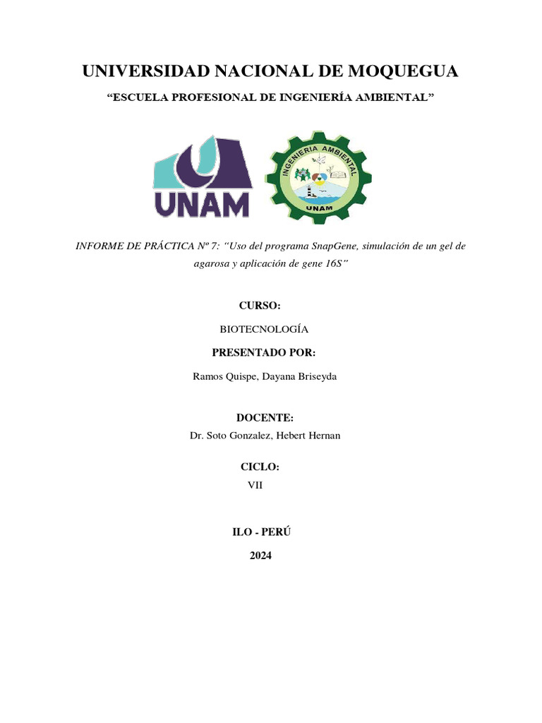 INFORME DE PRÁCTICA #7: "Uso Del Programa SnapGene, Simulación de Un ...