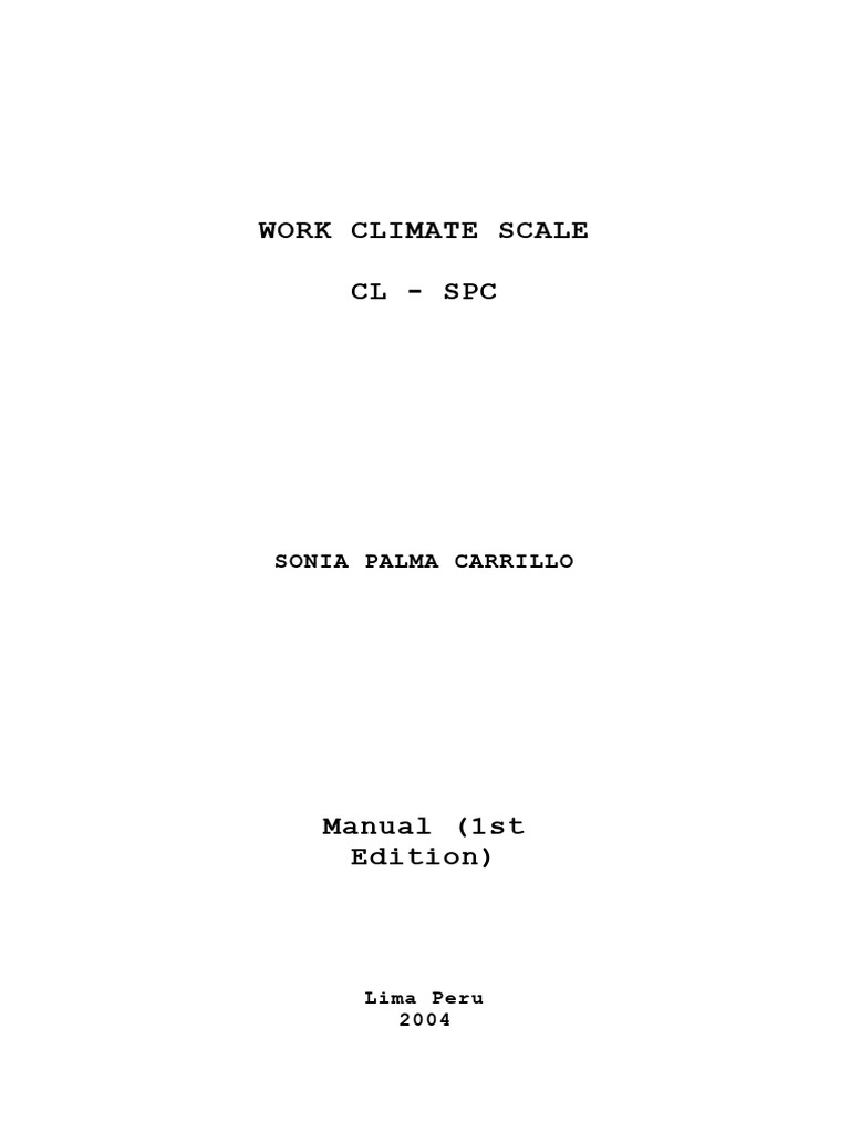 Work Climate Scale CL SPC Manual 1st Ed | PDF | Leadership | System