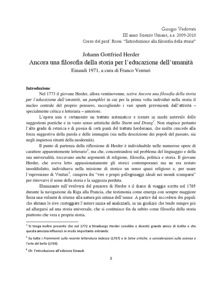 Herder, Ancora Una Filosofia Della Storia Per L'educazione Dell'umanità ...