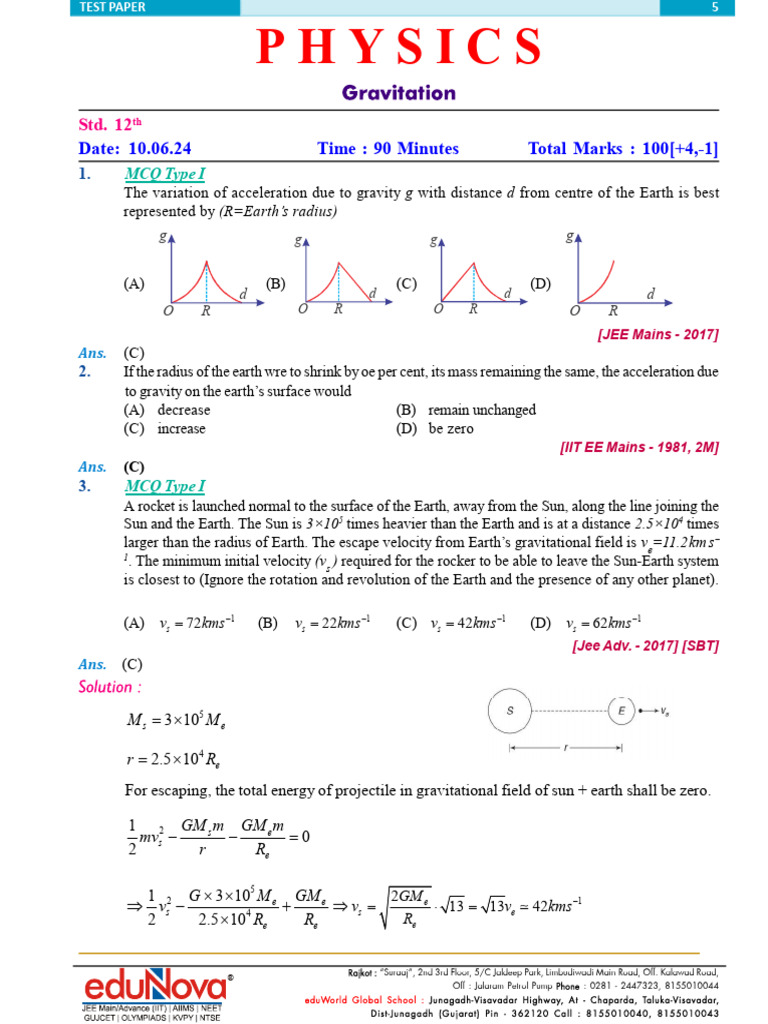 ANSWER KEY - Gravitation - 11-6-2024 | PDF | Mass | Earth