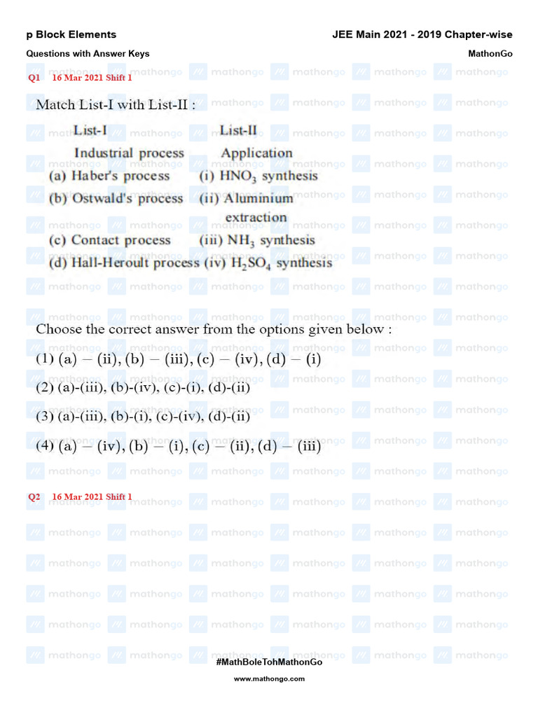 Ans & Solution - P-Block Element | PDF | Periodic Table | Sets Of ...