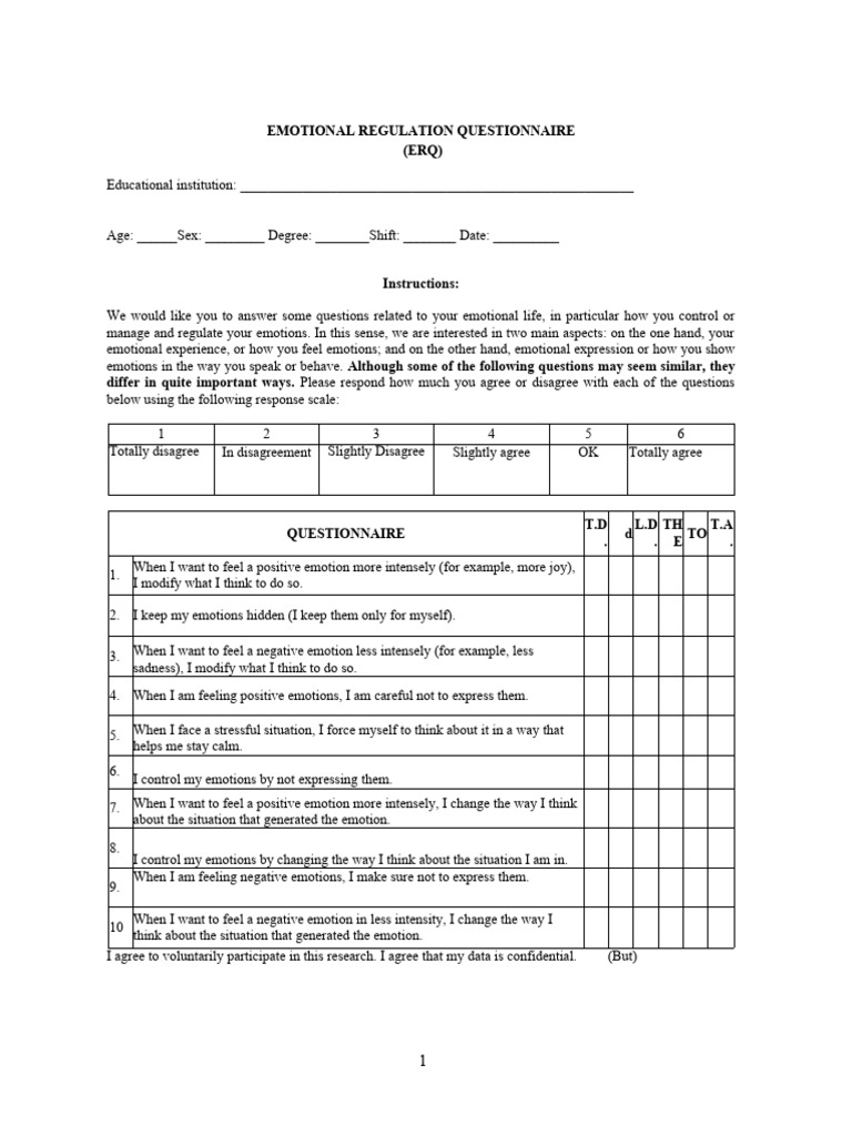 Test Erq | PDF | Emotions | Questionnaire
