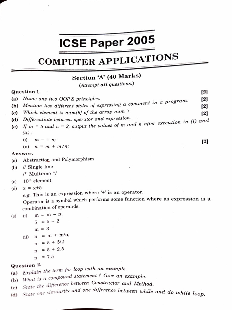 ICSE Paper 2005: Computer Applications | PDF | Computer Engineering | Object (Computer Science)