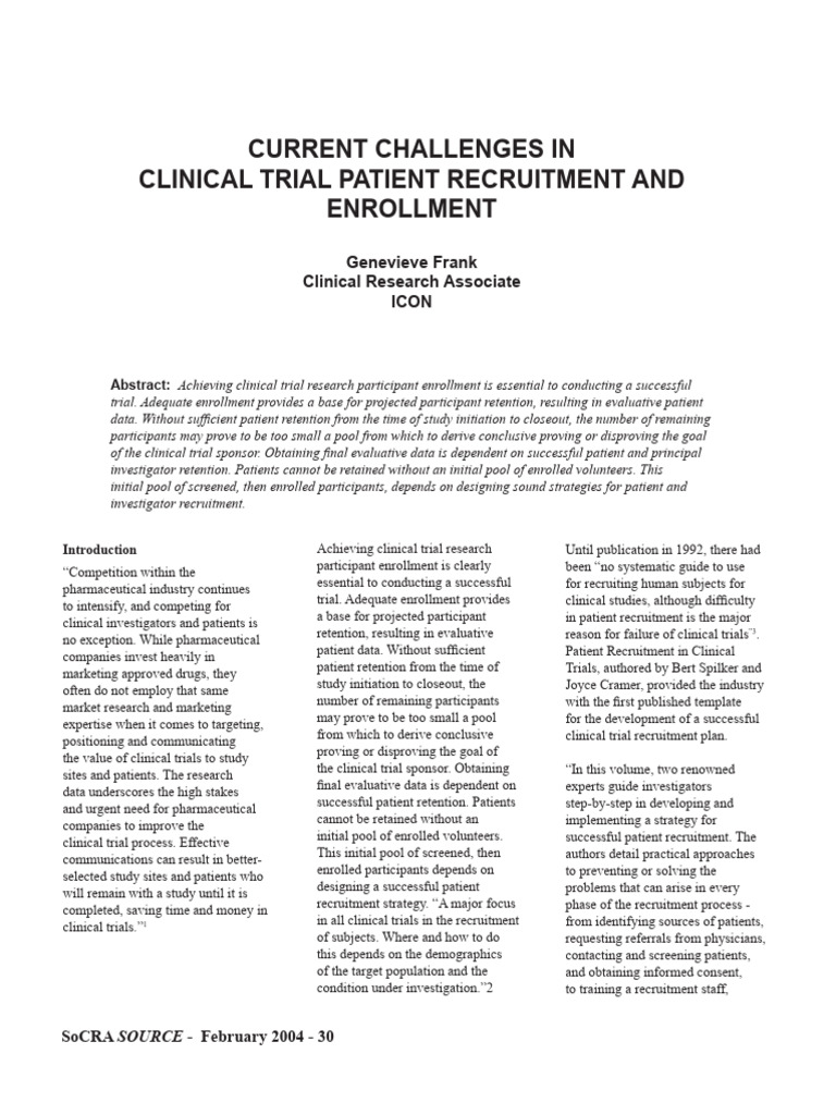 Current Challenges in Clinical Trial Patient Recruitment and Enrollment ...