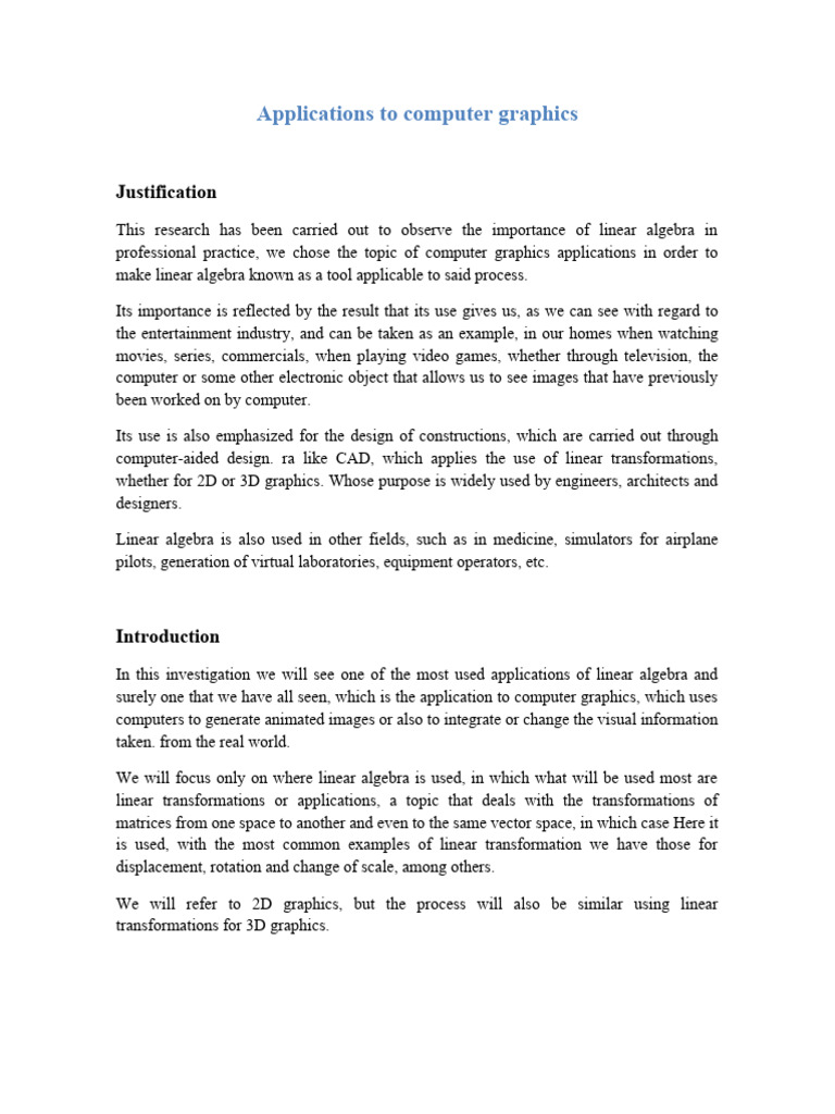 Application of Linear Algebra To Computer Graphics | PDF | Matrix (Mathematics) | 2 D Computer ...