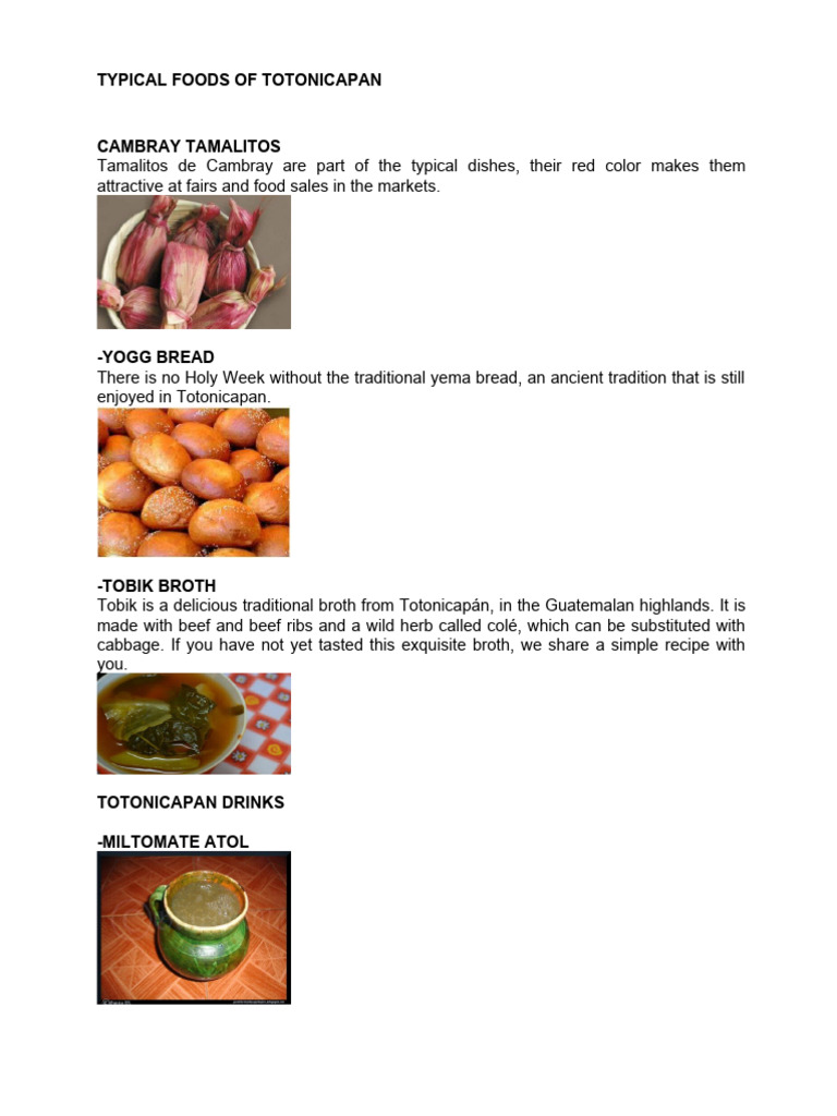 Typical Foods of Totonicapan | PDF | Basket Weaving | Foods