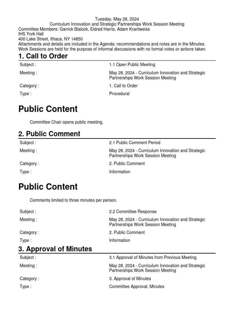 ICSD Curriculum Work Session Summary | PDF