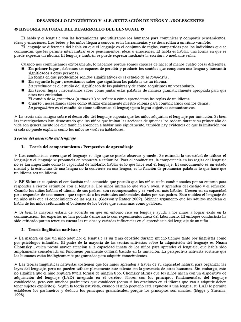 Desarrollo Lingüístico y Alfabetización de Niños y Adolescentes | PDF ...