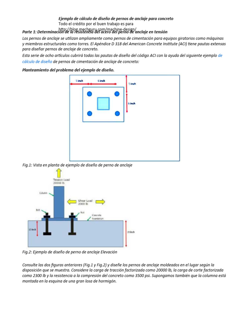 Cálculo Del Diseño de Pernos de Anclaje de Hormigón | Descargar gratis PDF | Hormigón | Tornillo