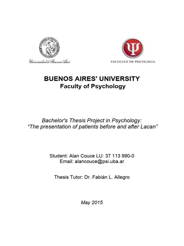 UBA Degree Thesis Project in Psychology | PDF | Jacques Lacan | Psychoanalysis