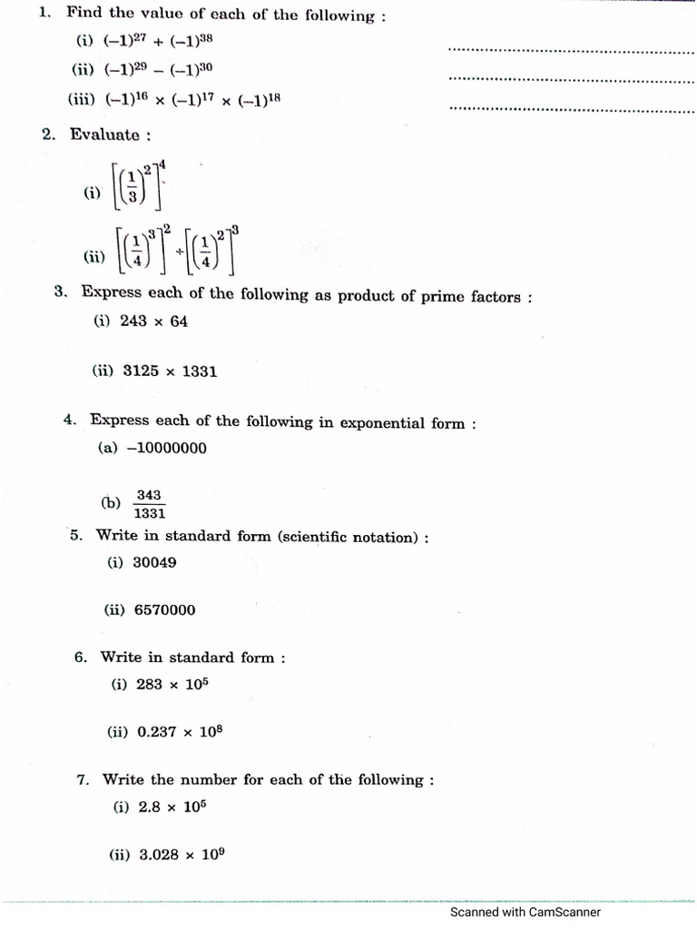 Exponents and Powers - 7 | PDF