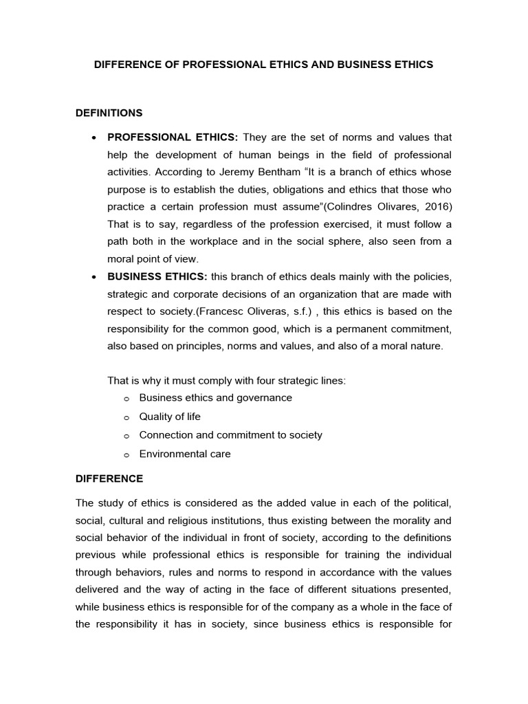 Distinguishing Professional and Business Ethics | PDF | Business Ethics ...
