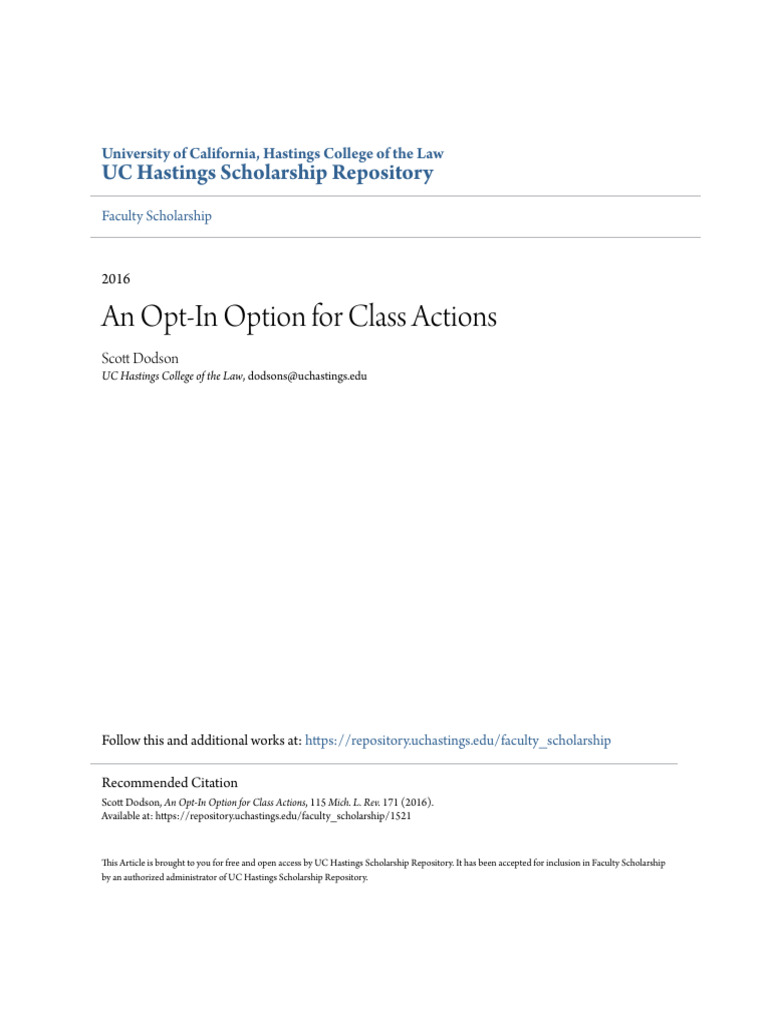 Opt-In Option for Class Actions Explained | PDF | Class Action | Lawsuit