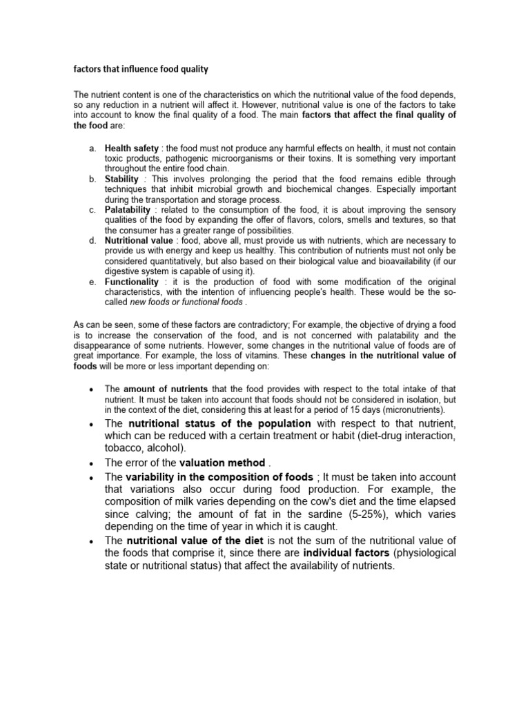 Factors That Influence Food Quality | PDF | Nutrition | Diet & Nutrition