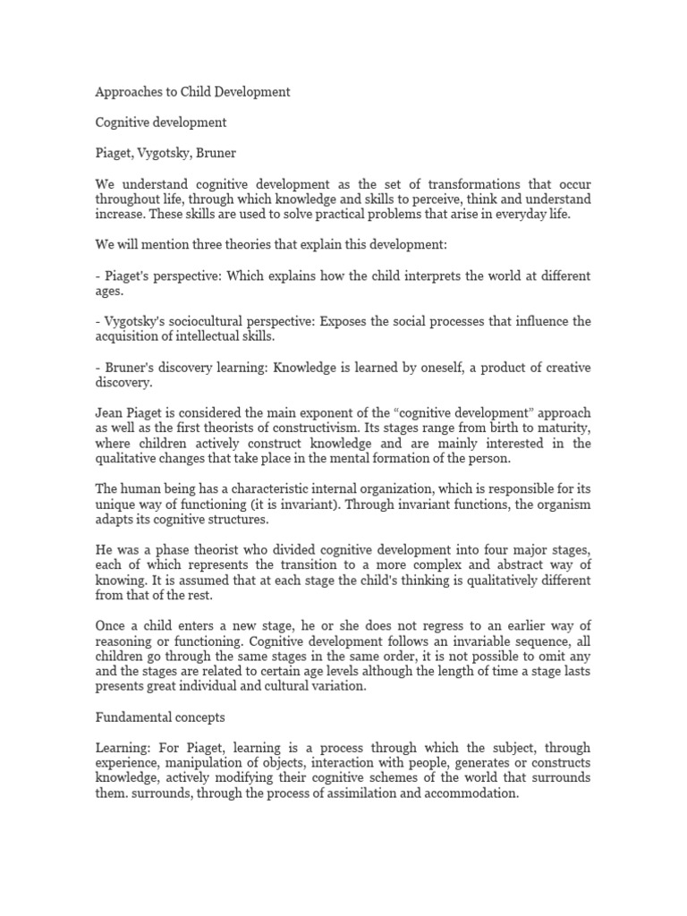 Approaches To Child Development | PDF | Cognitive Development | Cognition